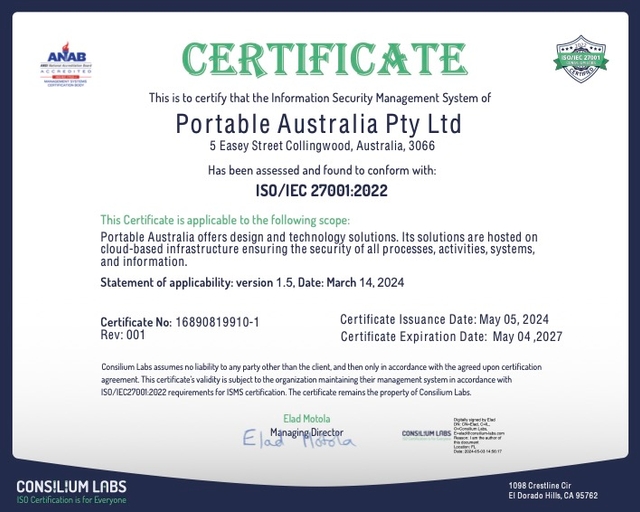 ISO27001 Accreditation Security Article | Portable